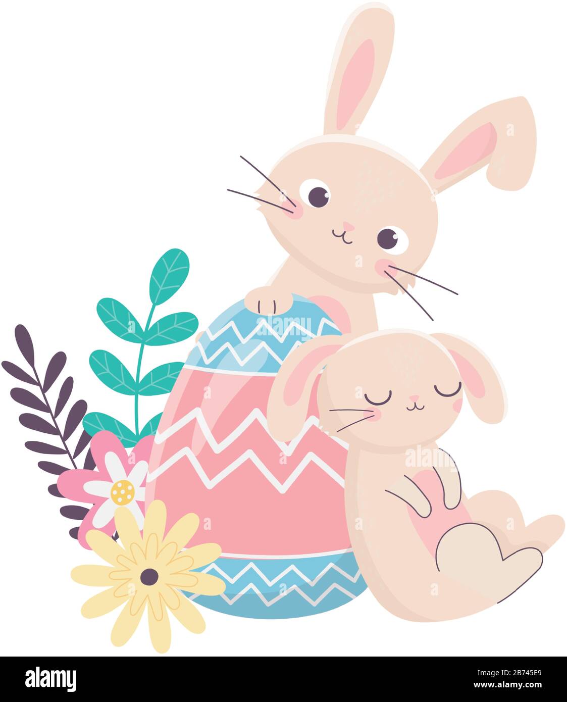 happy easter day, sleeping rabbit and bunny with egg flowers decoration ...