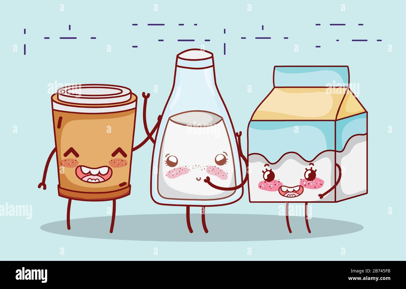 breakfast cute plastic cup milk bottle and box cartoon vector ...