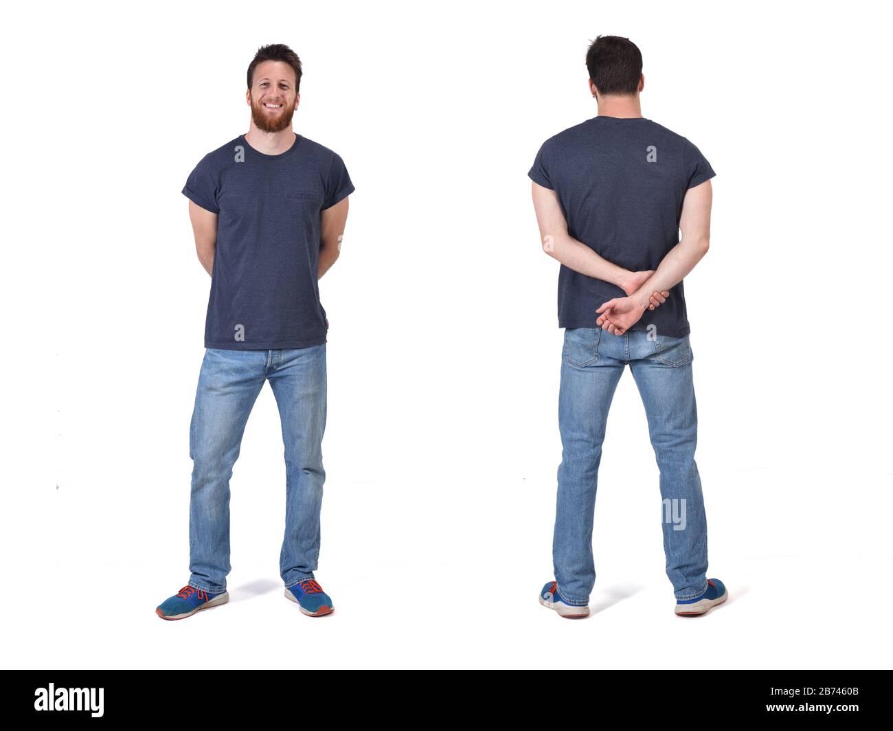 full portrait of a man of front and back hands on back isolated on ...