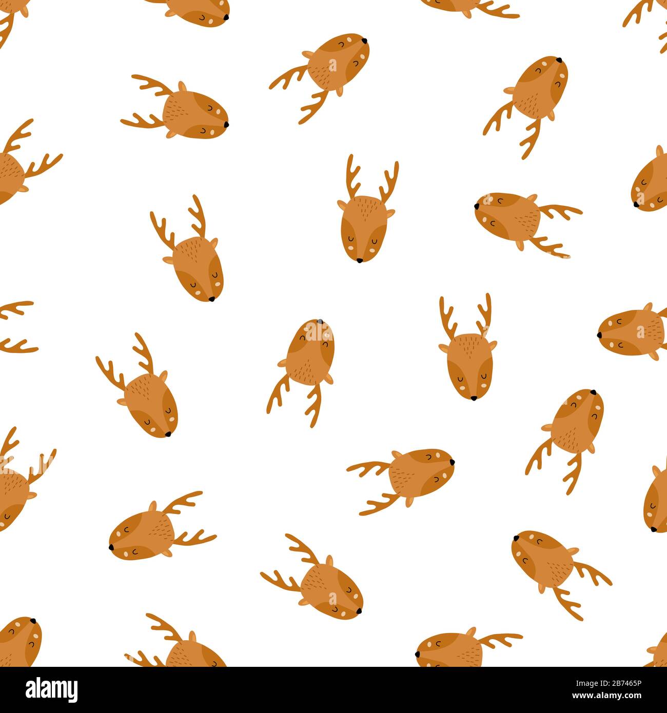 Seamless pattern of cute hand drawn sleeping deer. Cartoon zoo. Vector ...