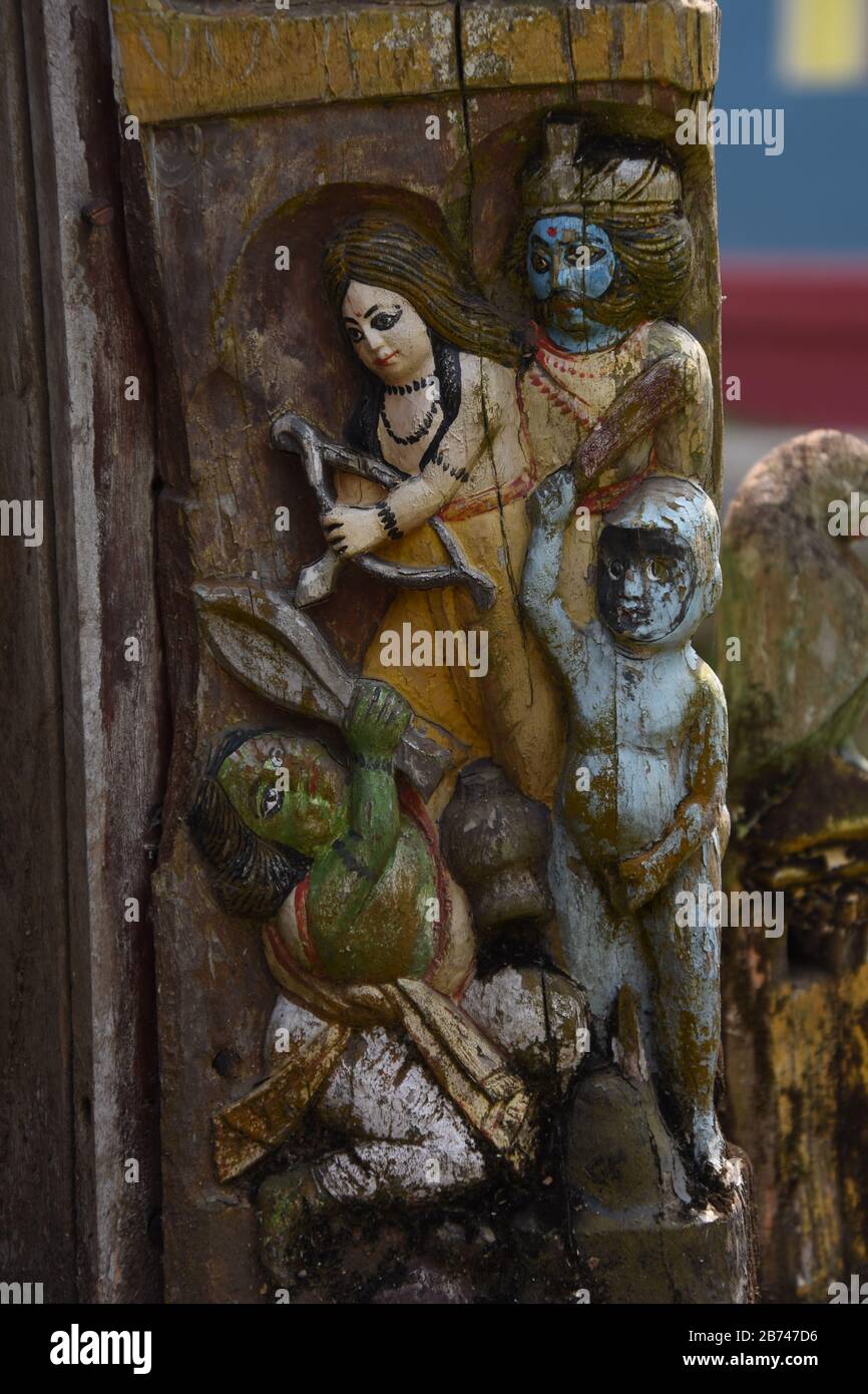 Woodcarving on Hindu mythology of the wooden Pancha Ratna Rath or Five ...