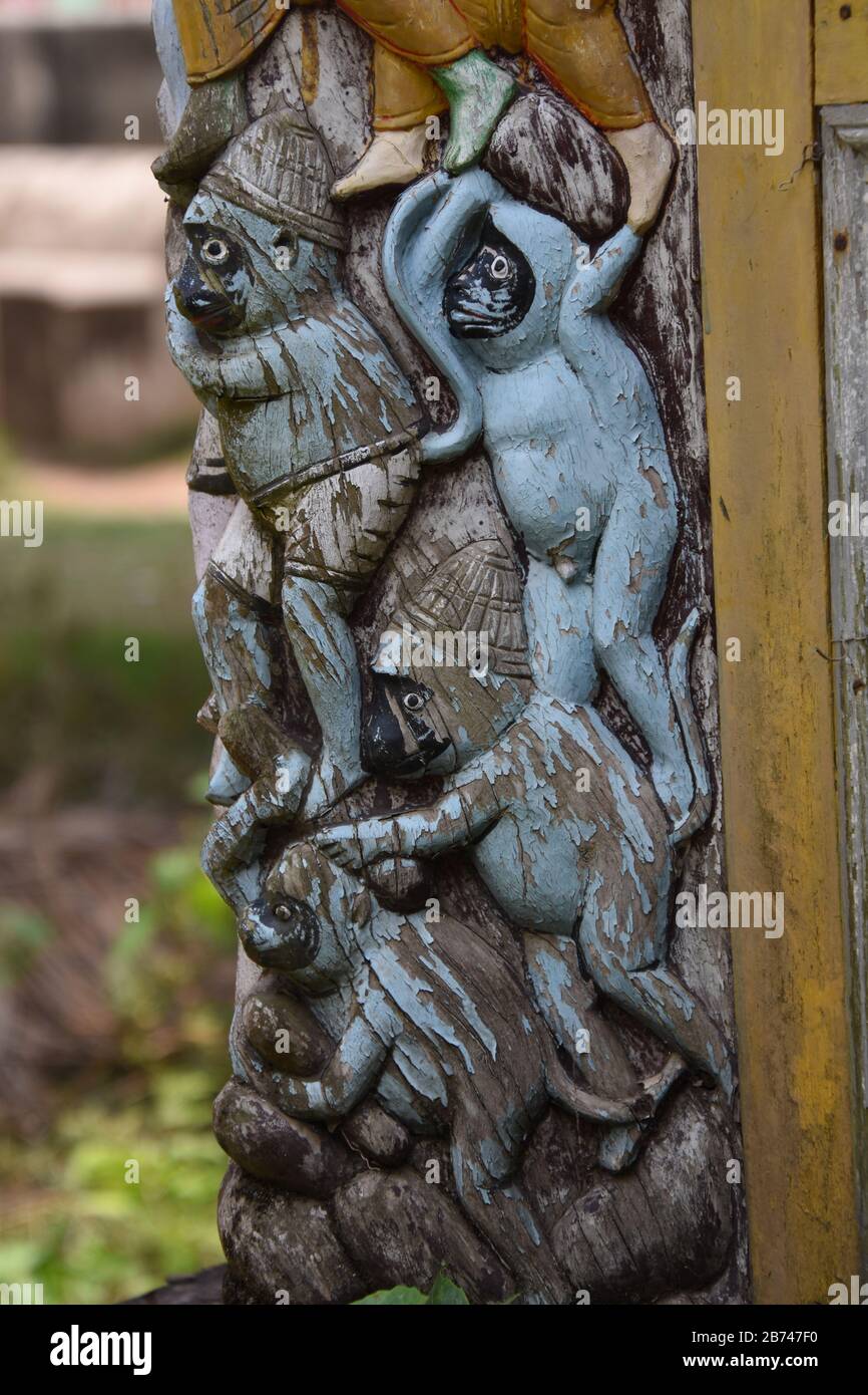 Woodcarving on Hindu mythology of the wooden Pancha Ratna Rath or Five ...