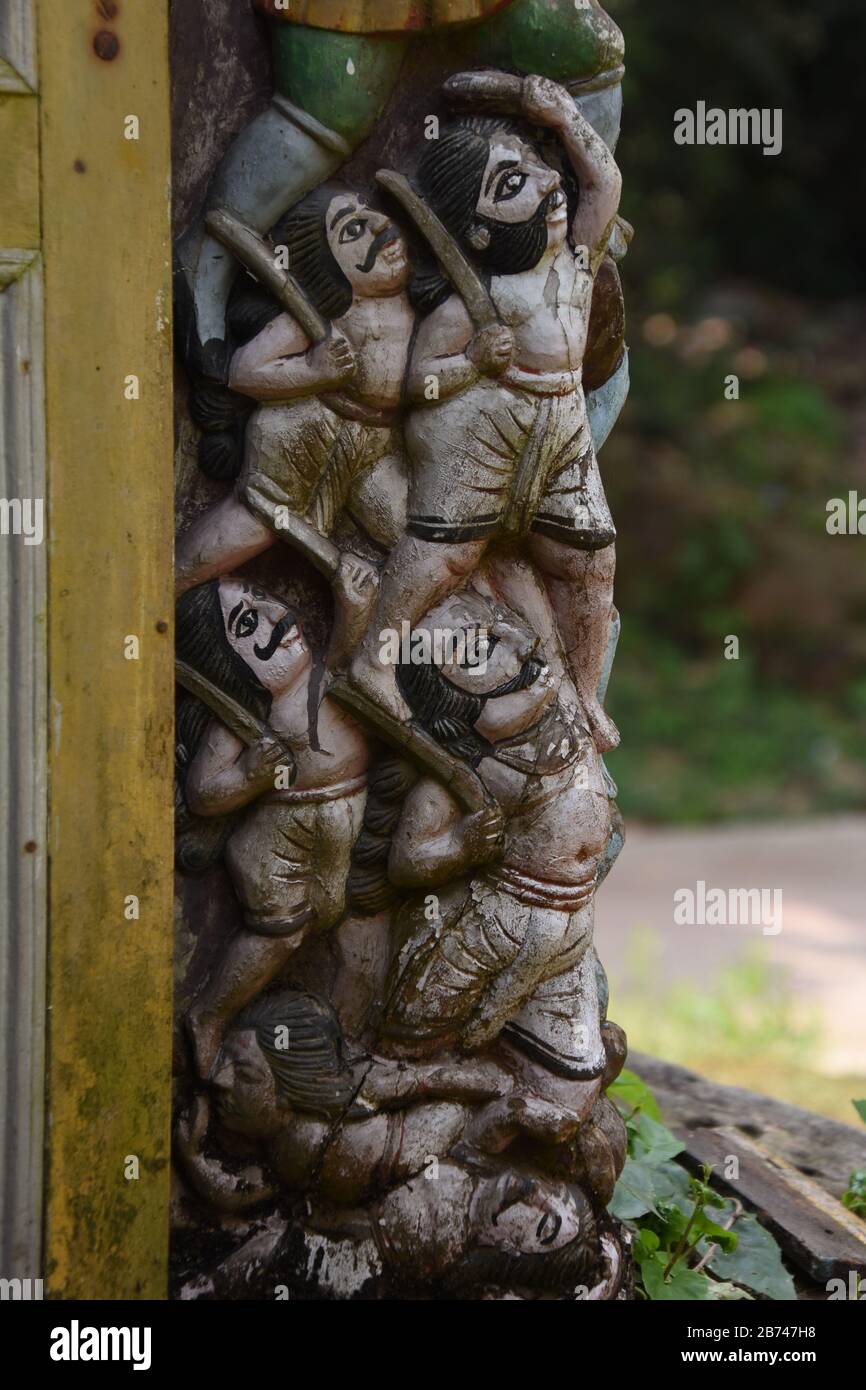Woodcarving on Hindu mythology of the wooden Pancha Ratna Rath or Five ...