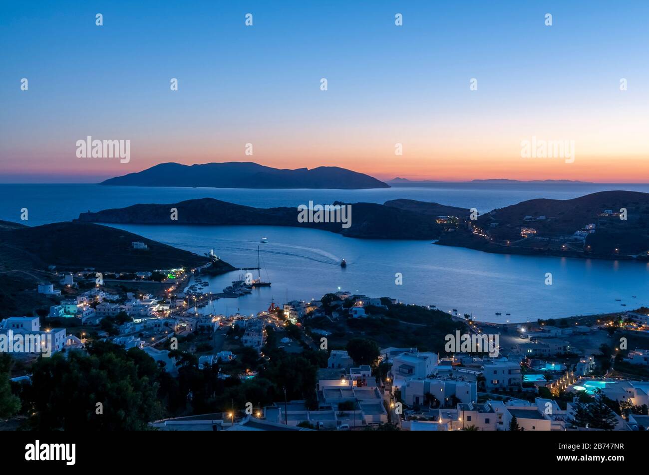 View over Yialos harbour from Ios Town Ios Island Greek Islands Greece ...
