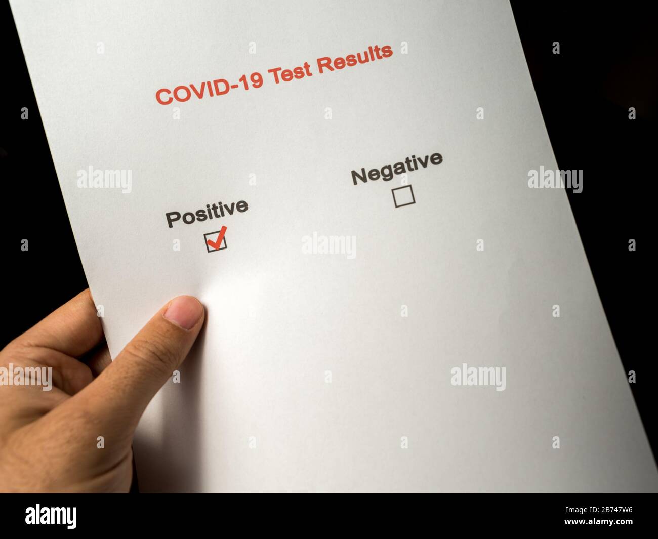 Corona virus test results sheet, positive, red color Stock Photo - Alamy