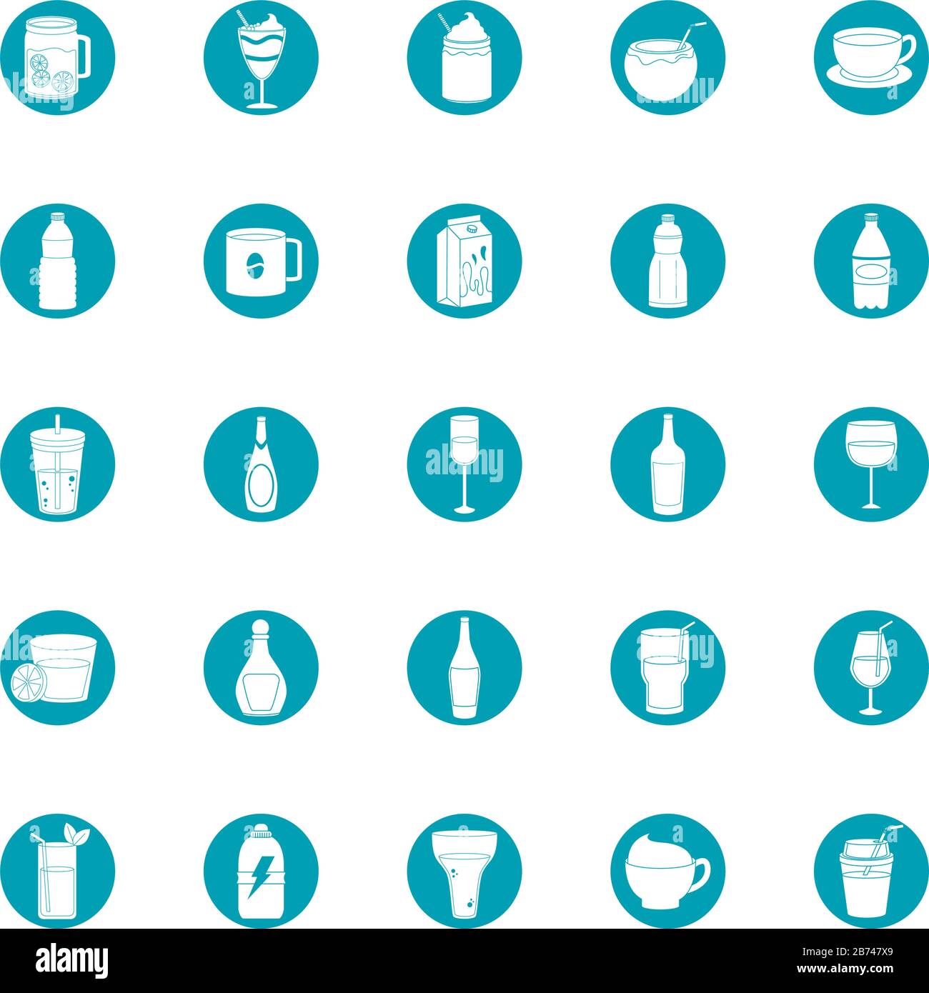 drinks beverage glass cups bottle alcoholic liquor icons set vector ...