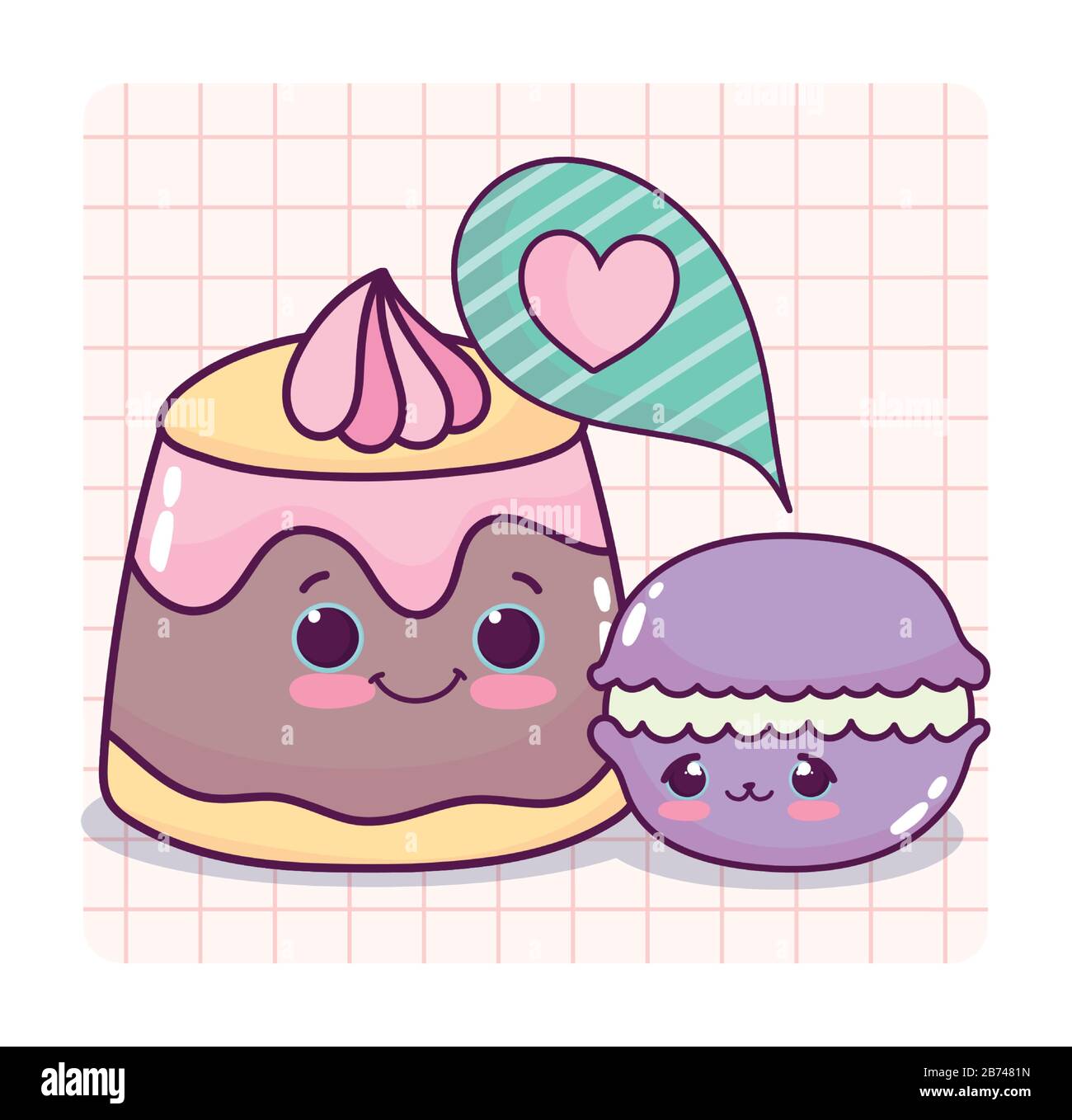 cute food jelly cream and macaroon sweet dessert pastry cartoon vector ...