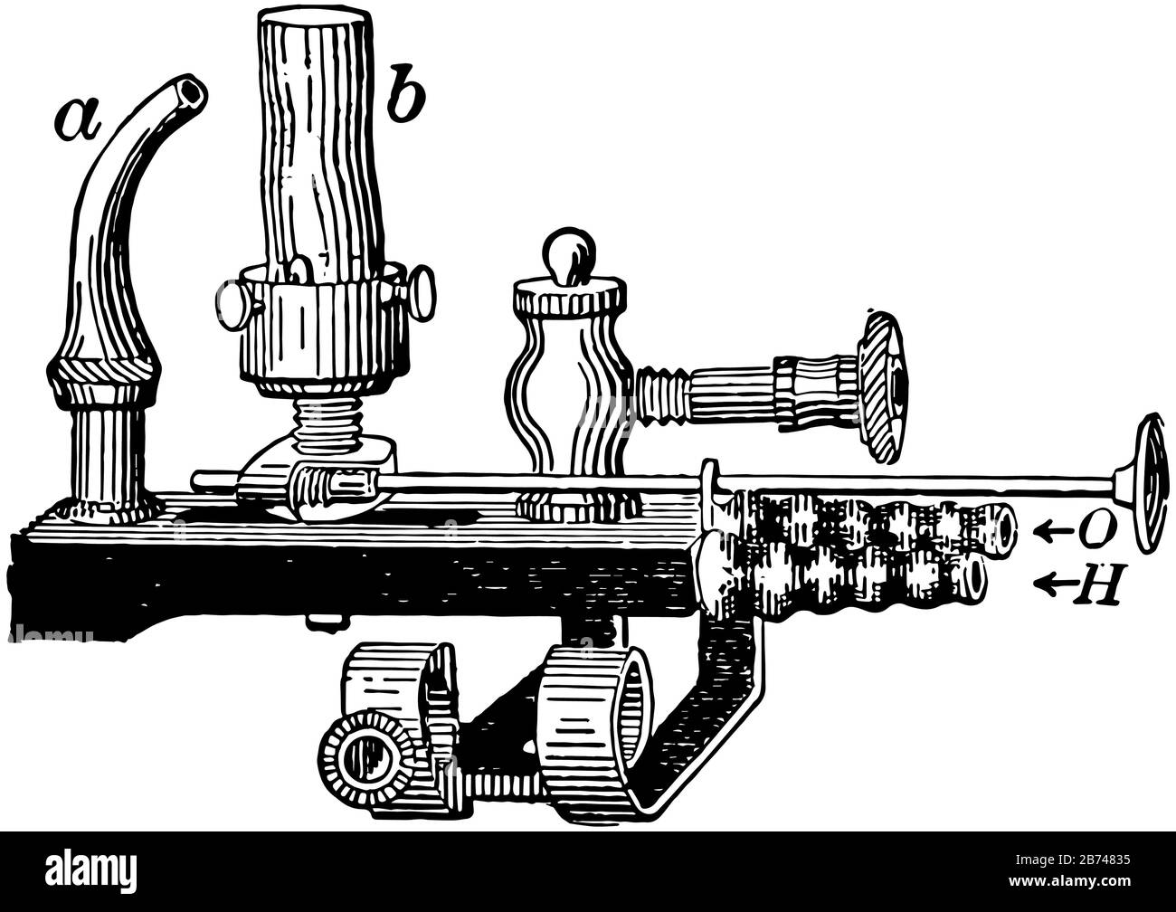 The burner tip for an oxy-hydrogen flame, vintage line drawing or ...