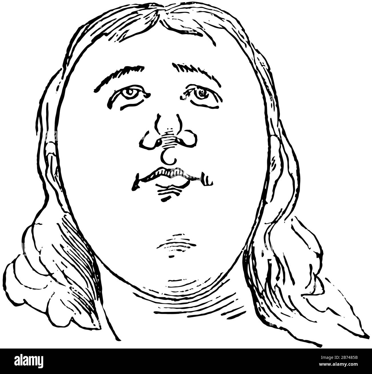 Face turned up in this picture, vintage line drawing or engraving ...
