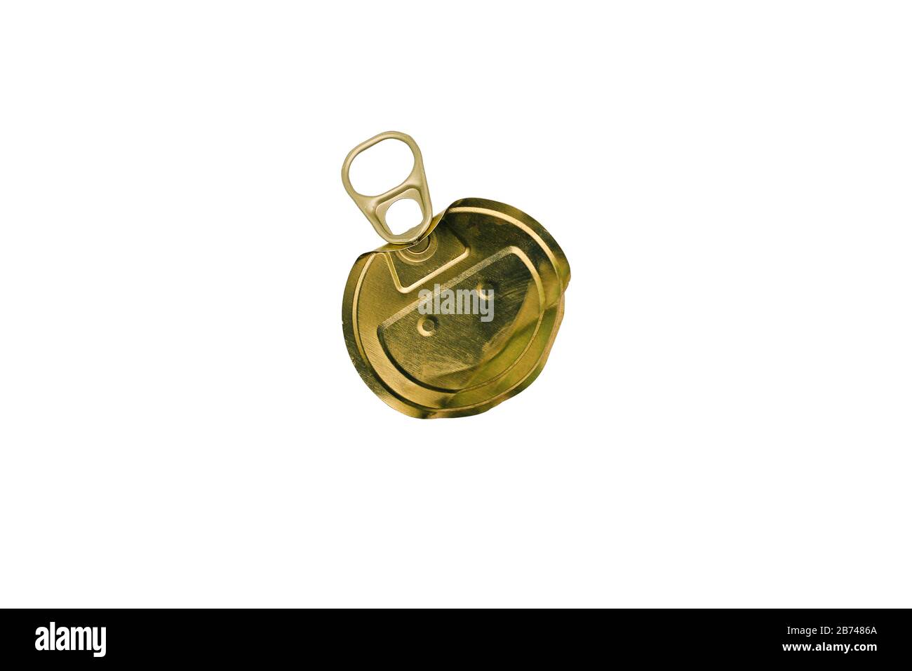 Round can lid. Crumpled metal cap isolated on white background. Garbage ...