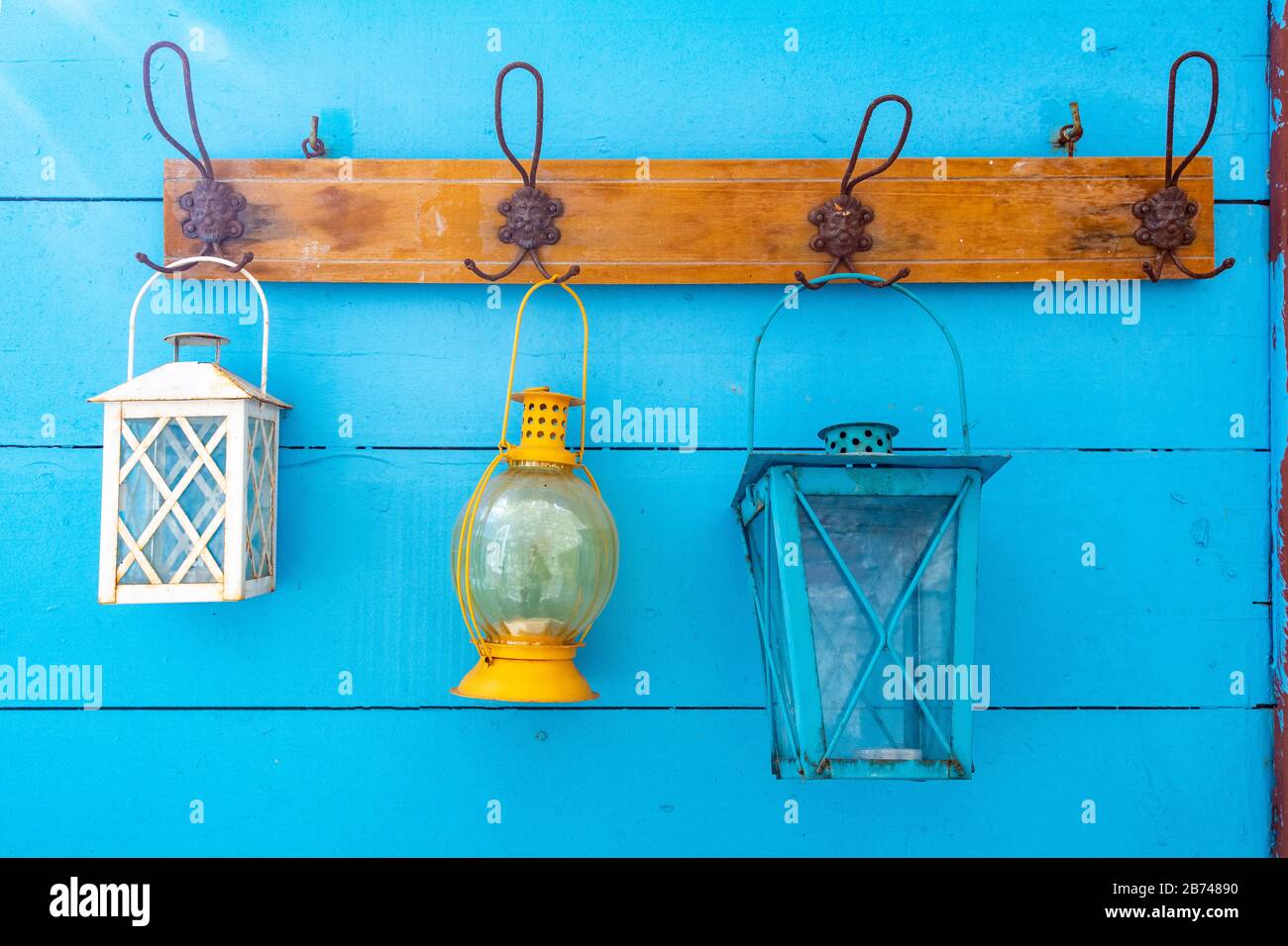 Hanging lanterns Kokkari Samos Greece Stock Photo - Alamy