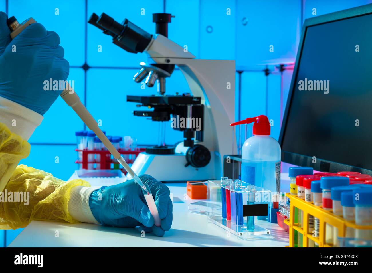 Microbiological experiment in medical laboratory. testing genetic ...