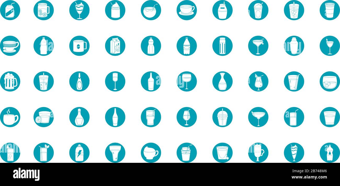 drinks beverage glass cups bottle alcoholic liquor icons set vector ...
