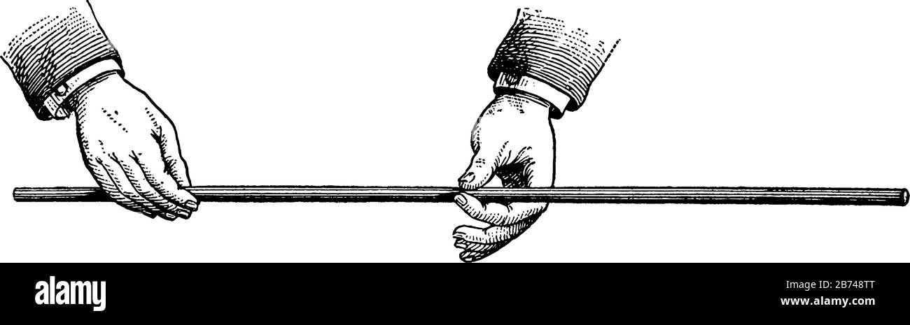 A steel rod being held horizontally by a pair of hands, vintage line ...