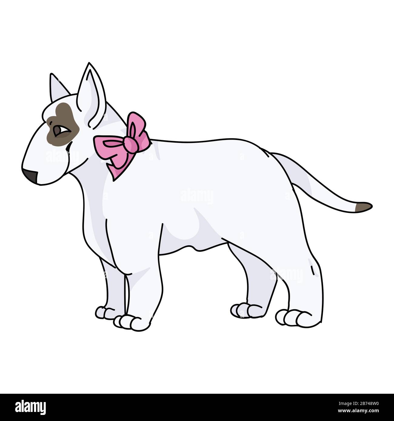 Cute cartoon bull terrier dog breed with pink bow vector clipart ...