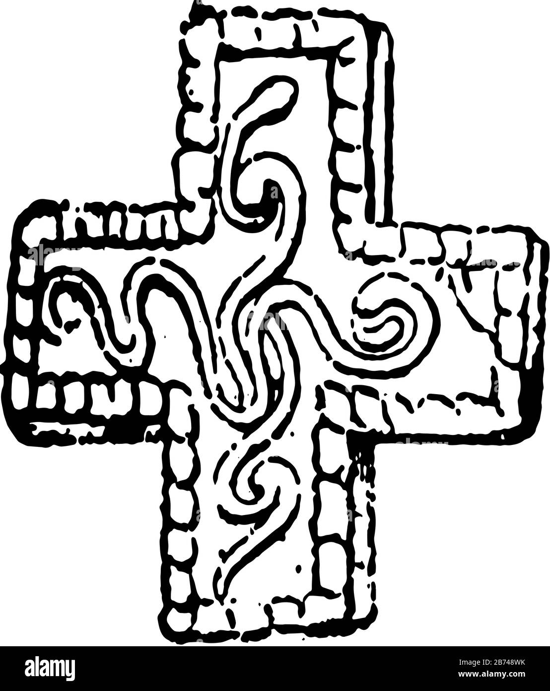 Pendent with a cross pendant, vintage line drawing or engraving ...