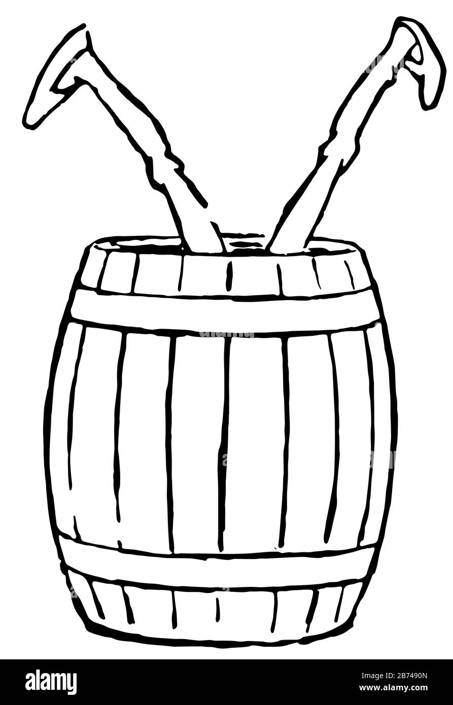Legs, this picture shows a man jumped into a barrel with legs up in the ...