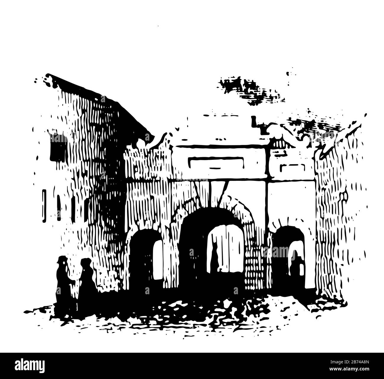 Palace Gate, northern, side, town, artillery, barracks, vintage line ...