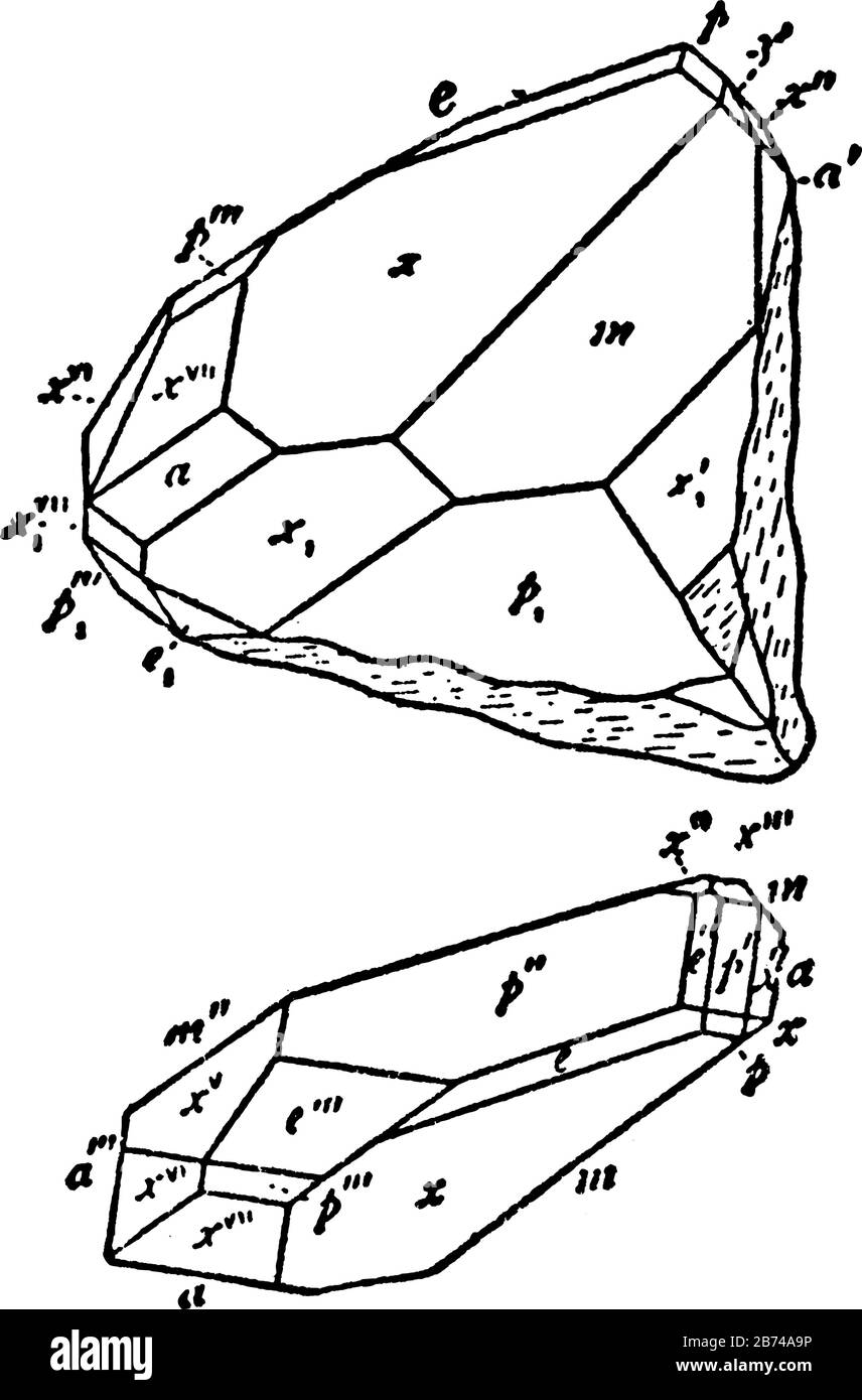 This diagram represents Crystal of Zircon, vintage line drawing or ...