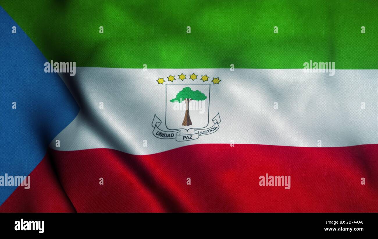 Equatorial Guinea flag waving in the wind. National flag of Equatorial ...