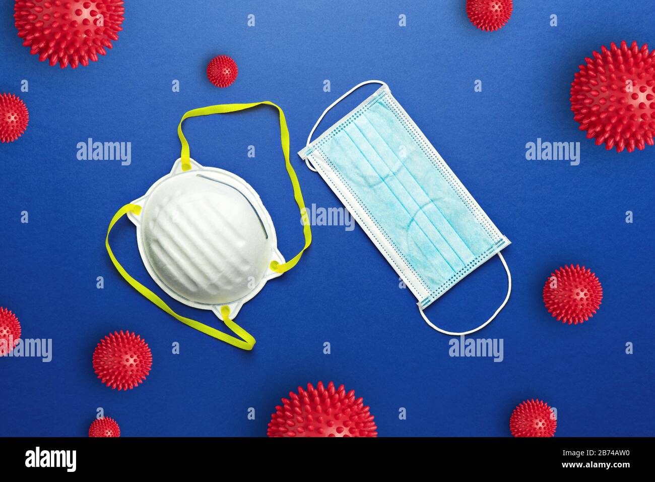 Two types of protective face masks with abstract virus strain model on ...