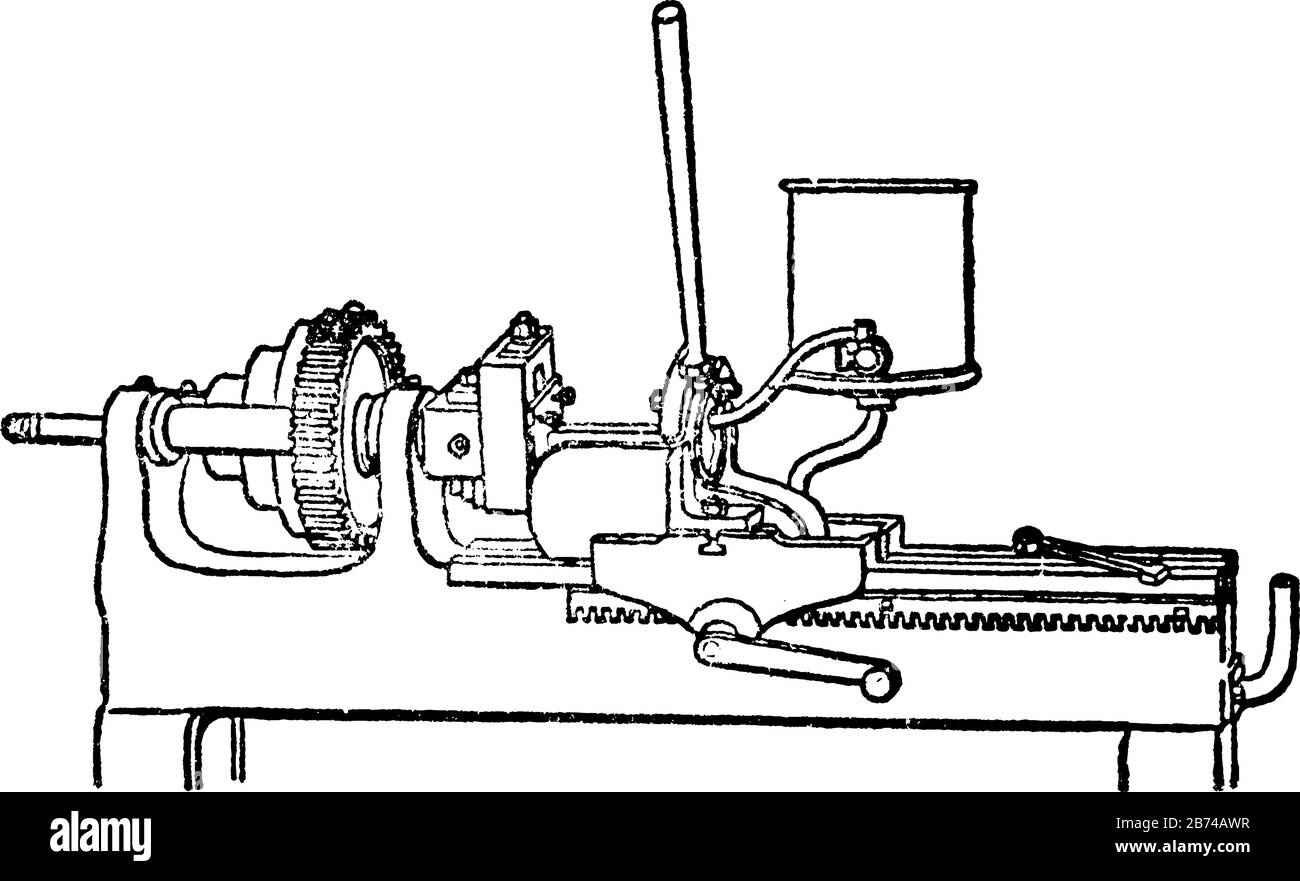 This illustration represents Screwing Machine which is in fact a lathe ...