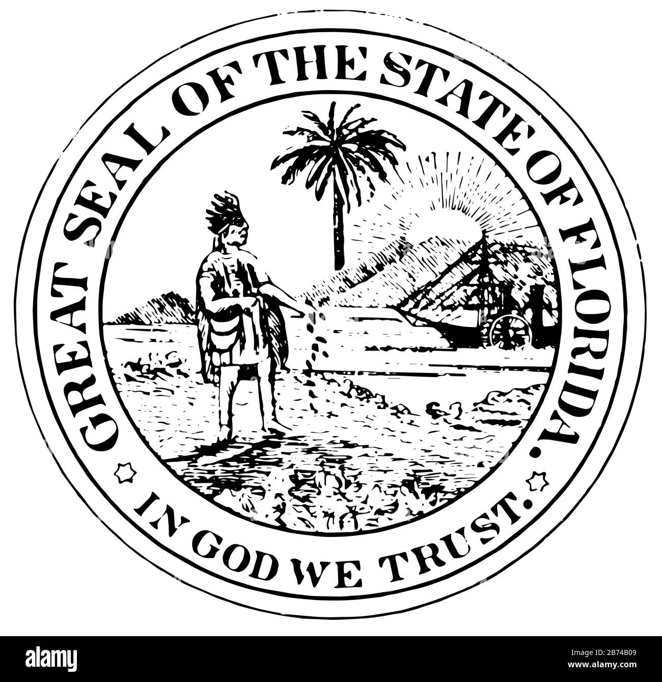 The former Great Seal of Florida, seal has an farmer palm tree, the sun ...