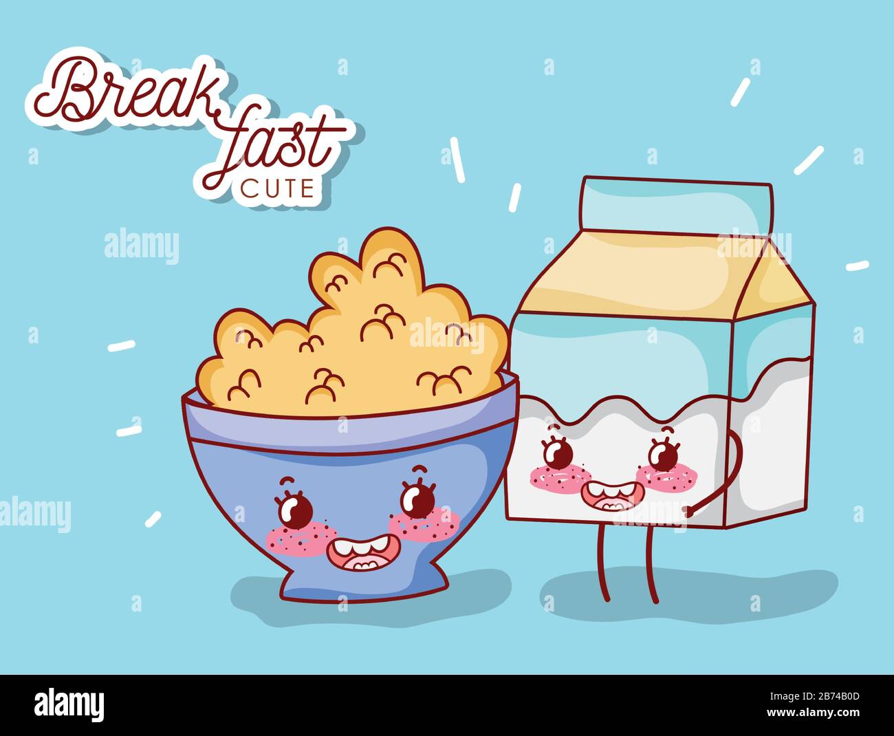 breakfast cute bowl with cereal and milk box cartoon vector ...