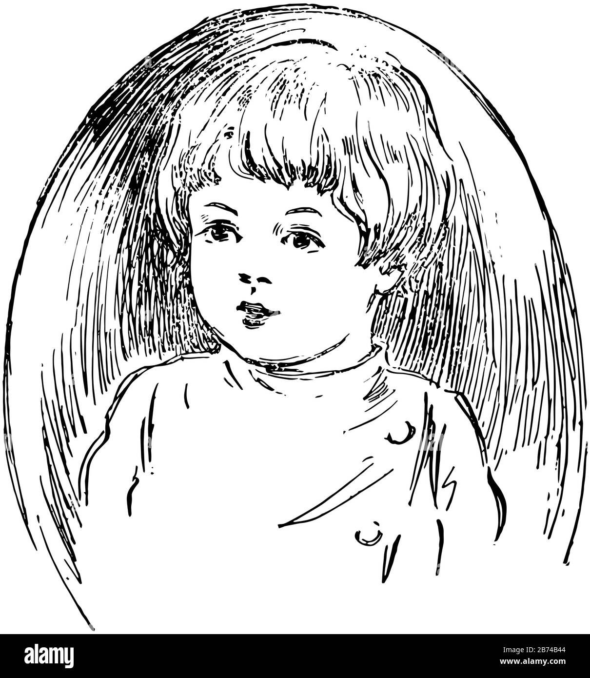 Child face in this picture, vintage line drawing or engraving ...
