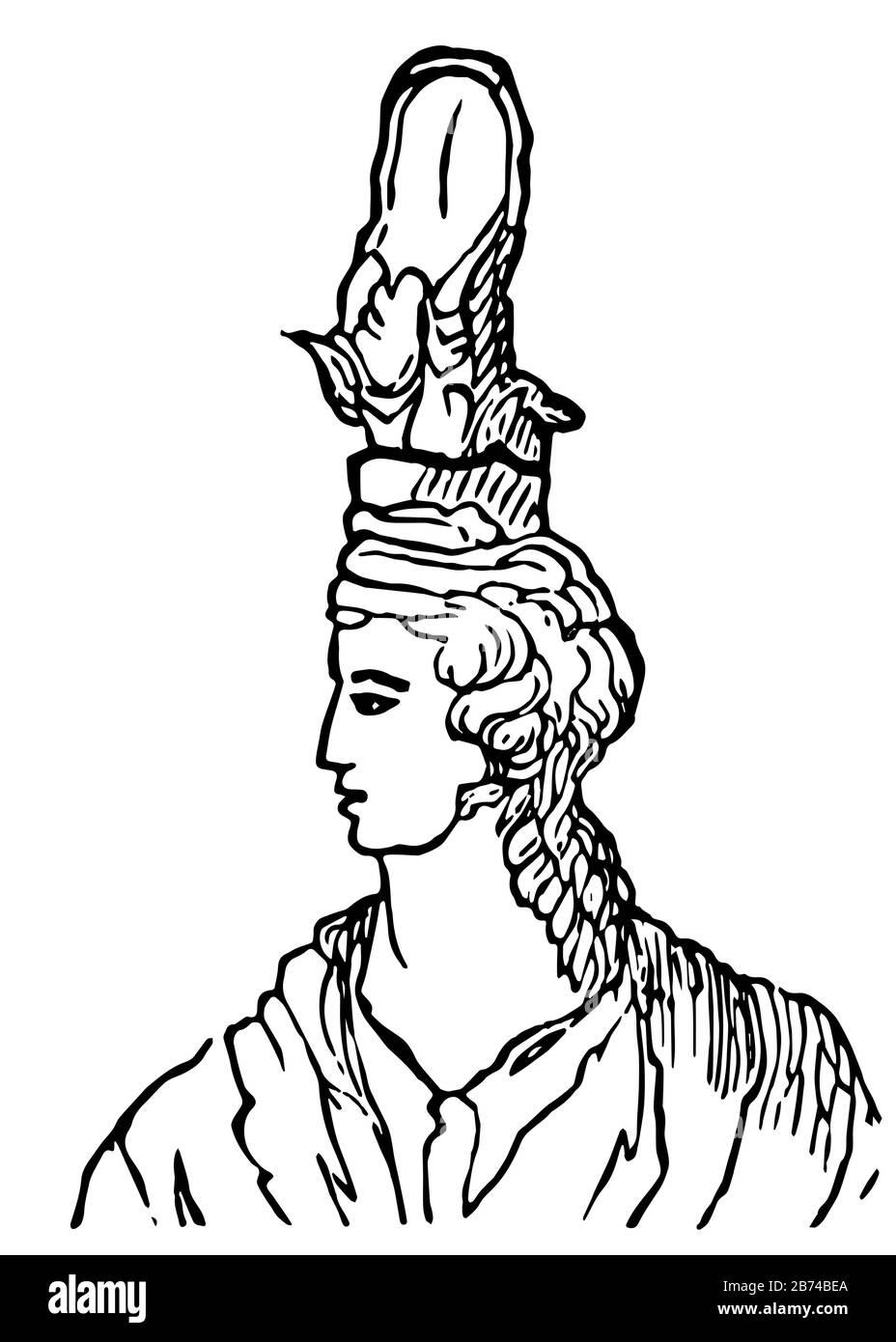 Grecian Female Head-dress is a very long hat, vintage line drawing or ...