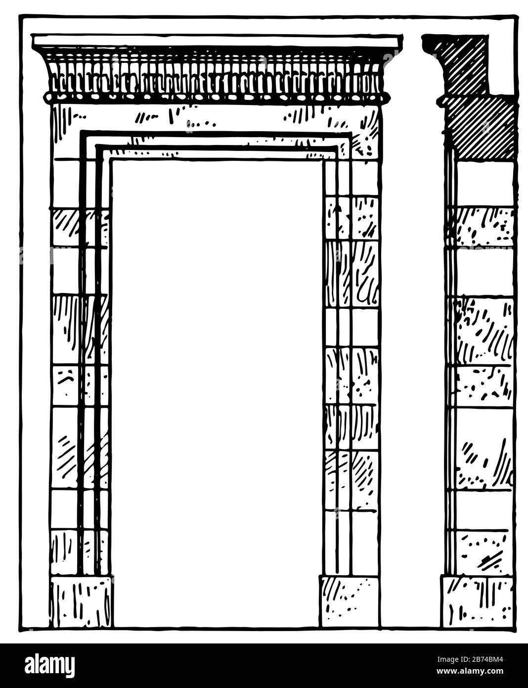 Persian Architecture are Doorway at Persepolis, vintage line drawing or ...