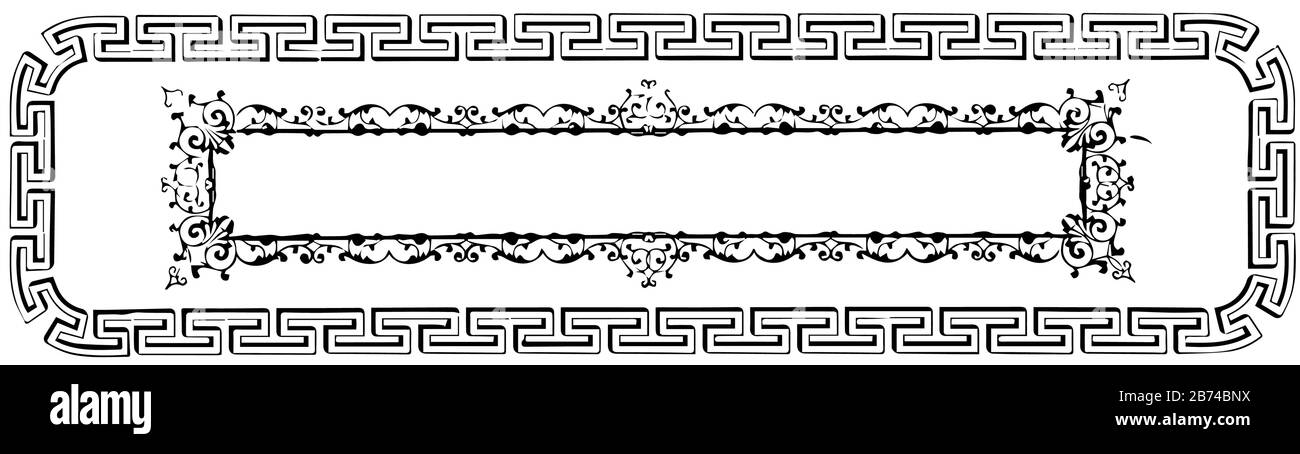 Meander banner have waves pattern border, vintage line drawing or ...