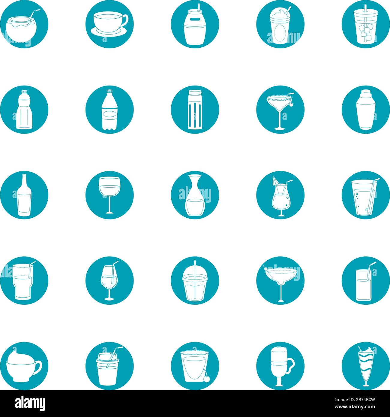 drinks beverage glass cups bottle alcoholic liquor icons set vector ...