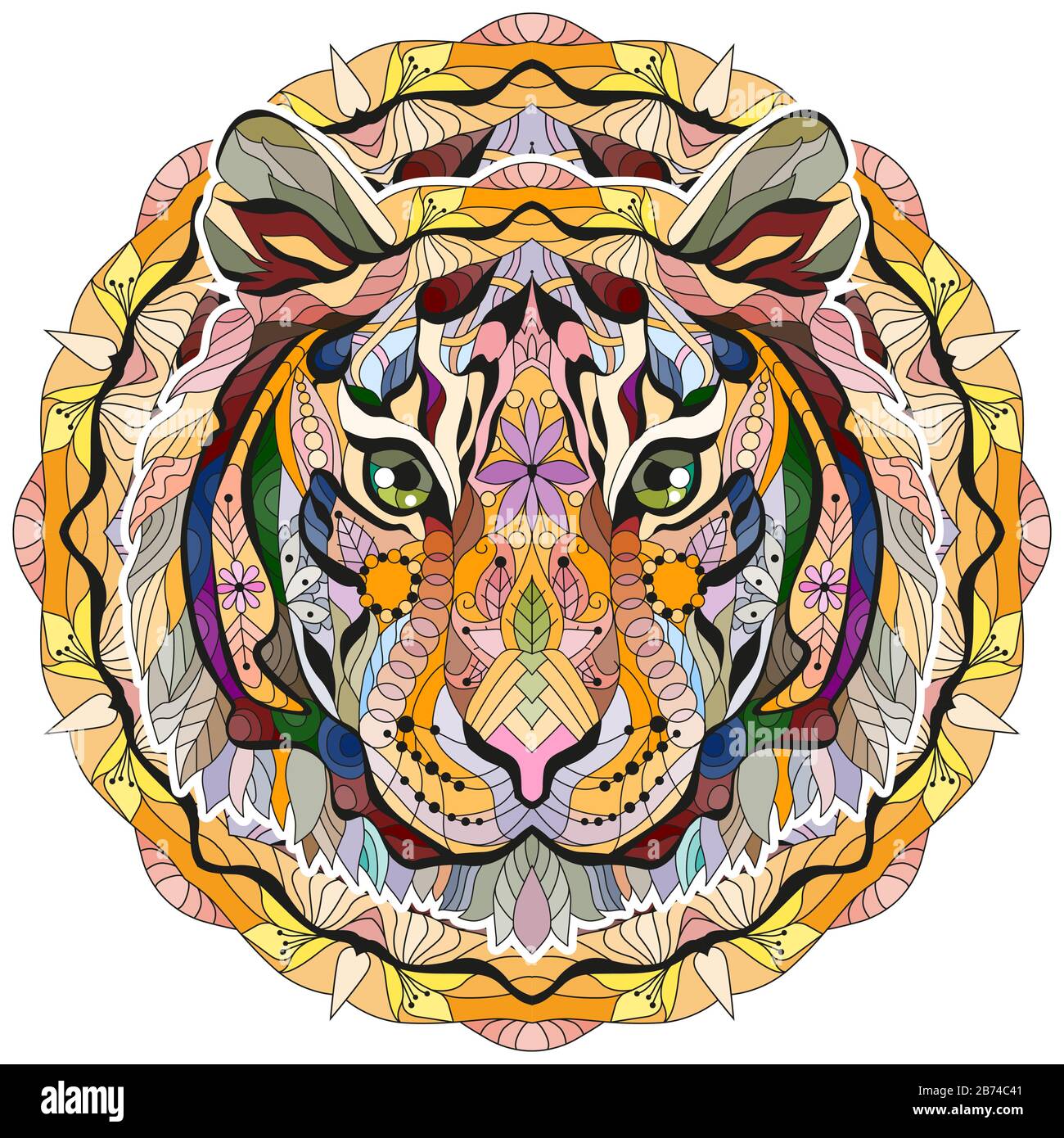 Zentangle tiger head with mandala . Hand drawn decorative vector ...