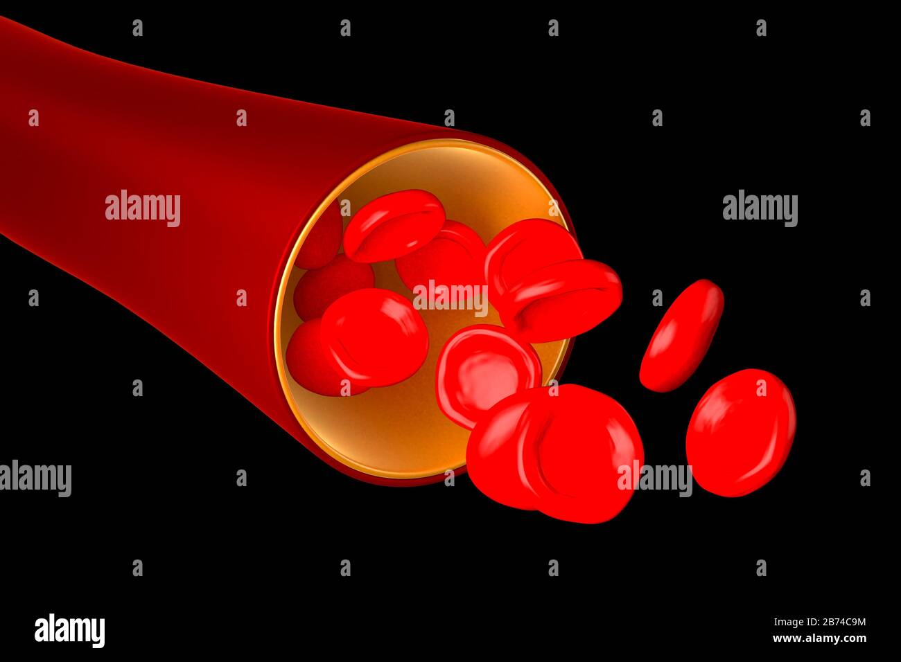 3D vein, red blood cells - isolated on black background Stock Photo - Alamy