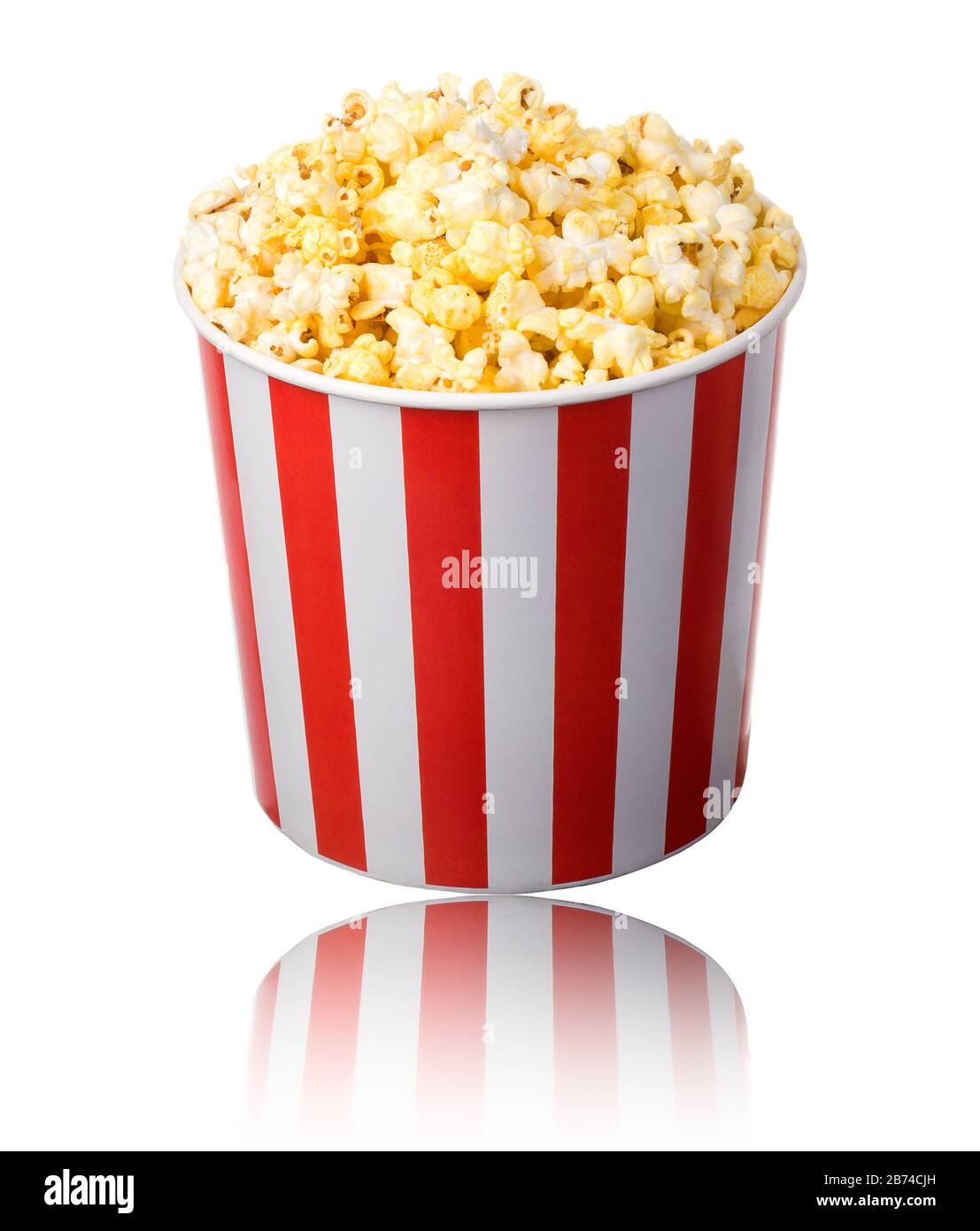 Paper striped bucket with popcorn isolated on white background Stock ...