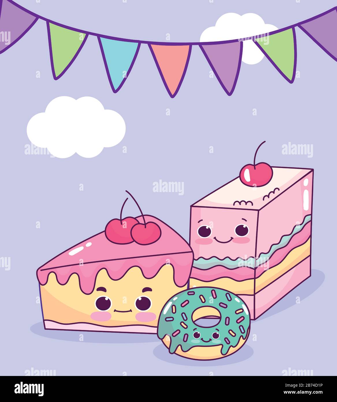 cute food jelly cake and donut sweet dessert pastry cartoon vector ...