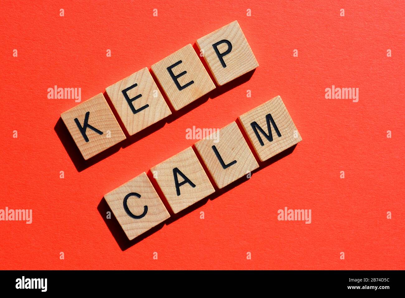 Keep Calm, words in 3d wood alphabet letters on red background Stock ...