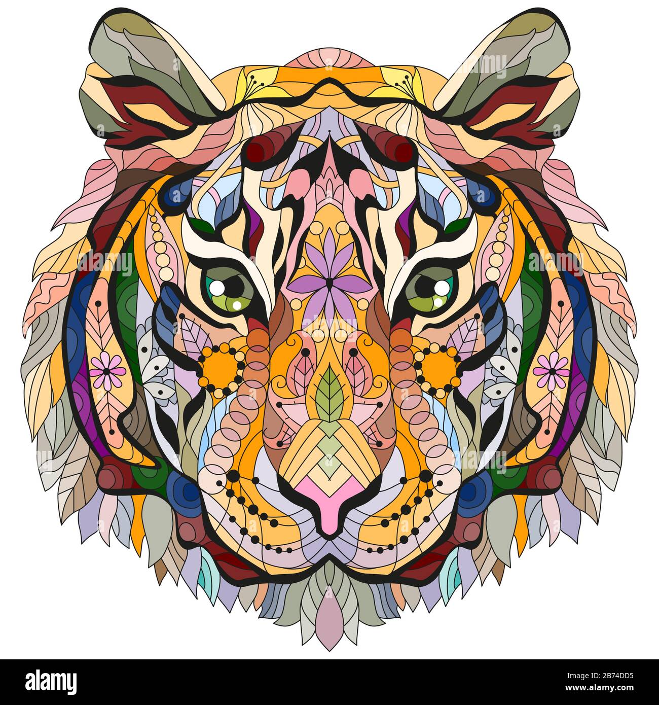 Zentangle tiger head. Hand drawn decorative vector illustration Stock ...