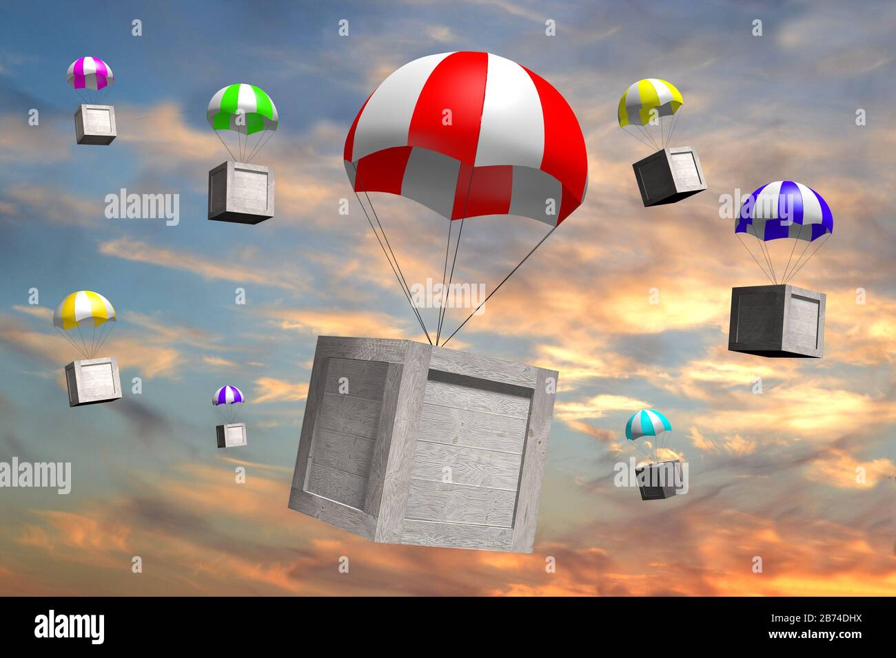 3D wooden boxes, parachutes - great for topics like delivery etc Stock ...