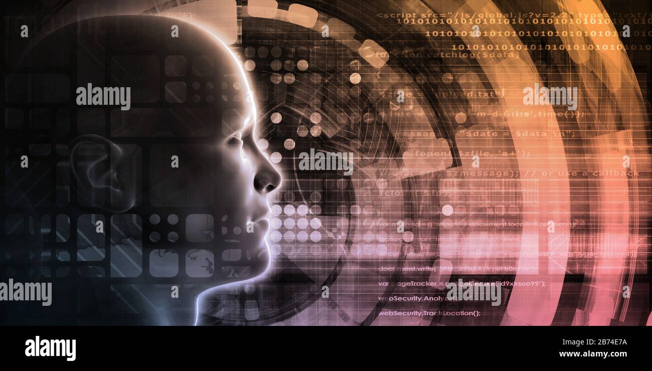 Brain Computer Interface with Square Digital Art Blocks Stock Photo - Alamy