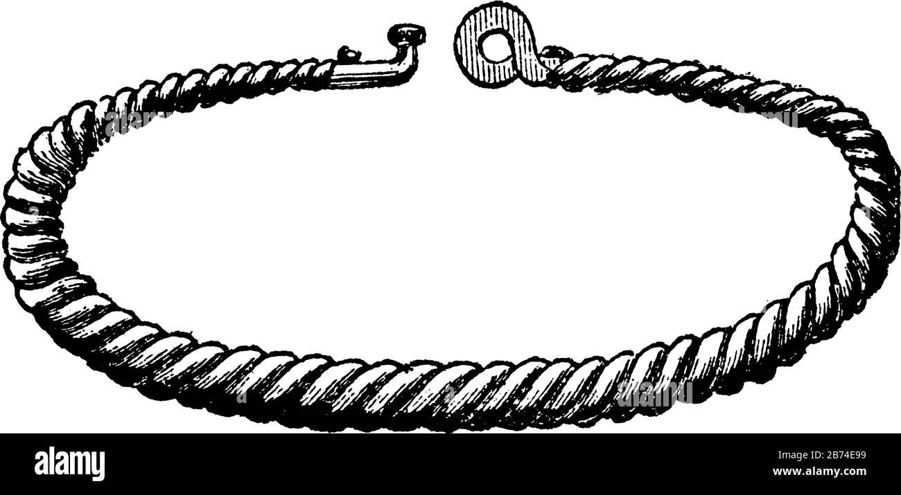 Torque is a twisted collar of gold, vintage line drawing or engraving ...