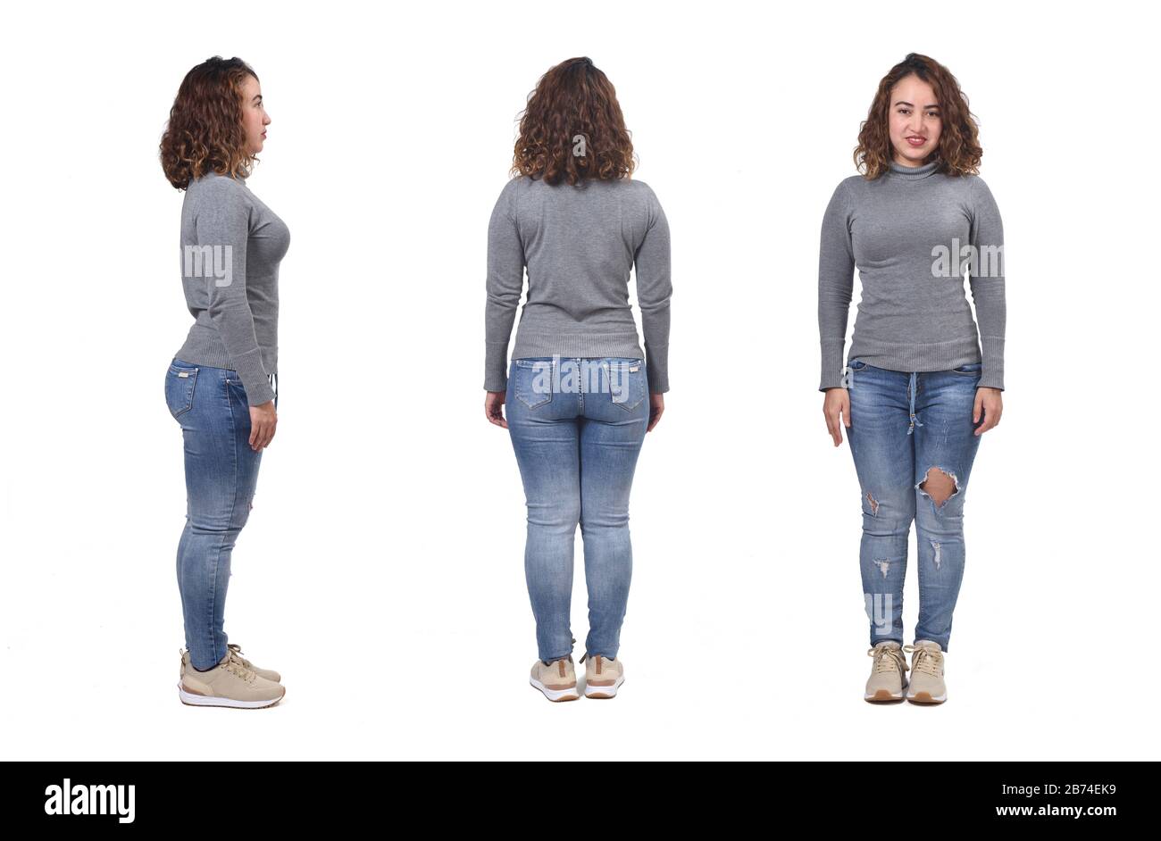 woman with jeans front, back and side view on white background Stock ...