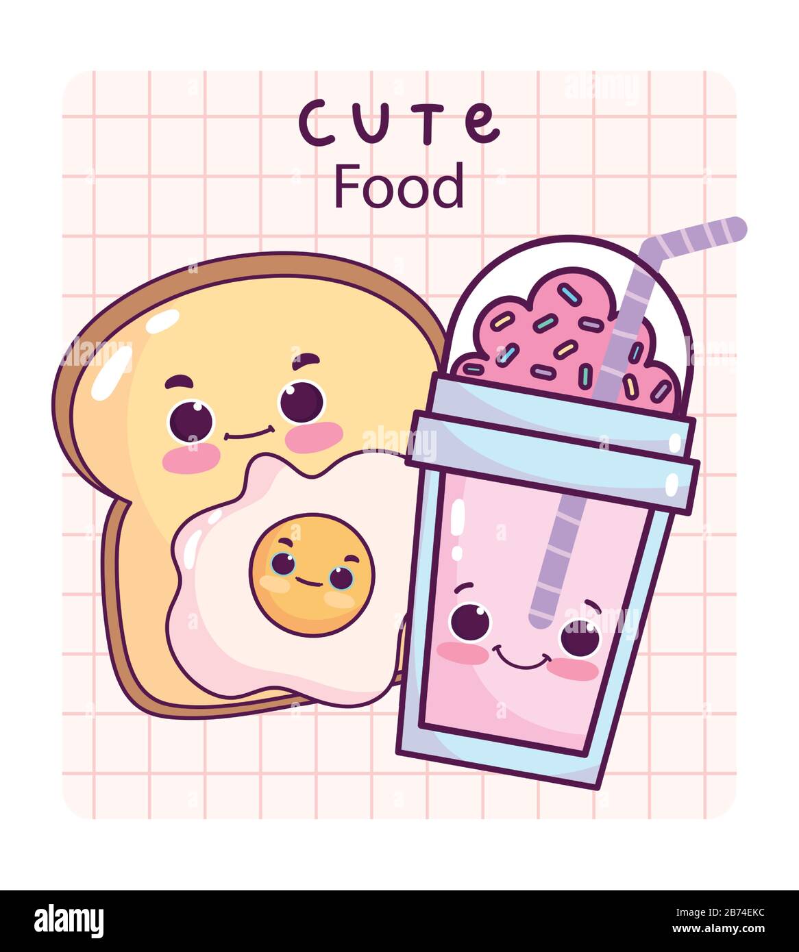 cute food breakfast slice bread fried egg and frappe sweet dessert ...