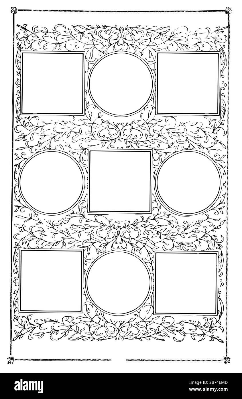 Nine part frame have circular and square boxes in this pattern, vintage ...
