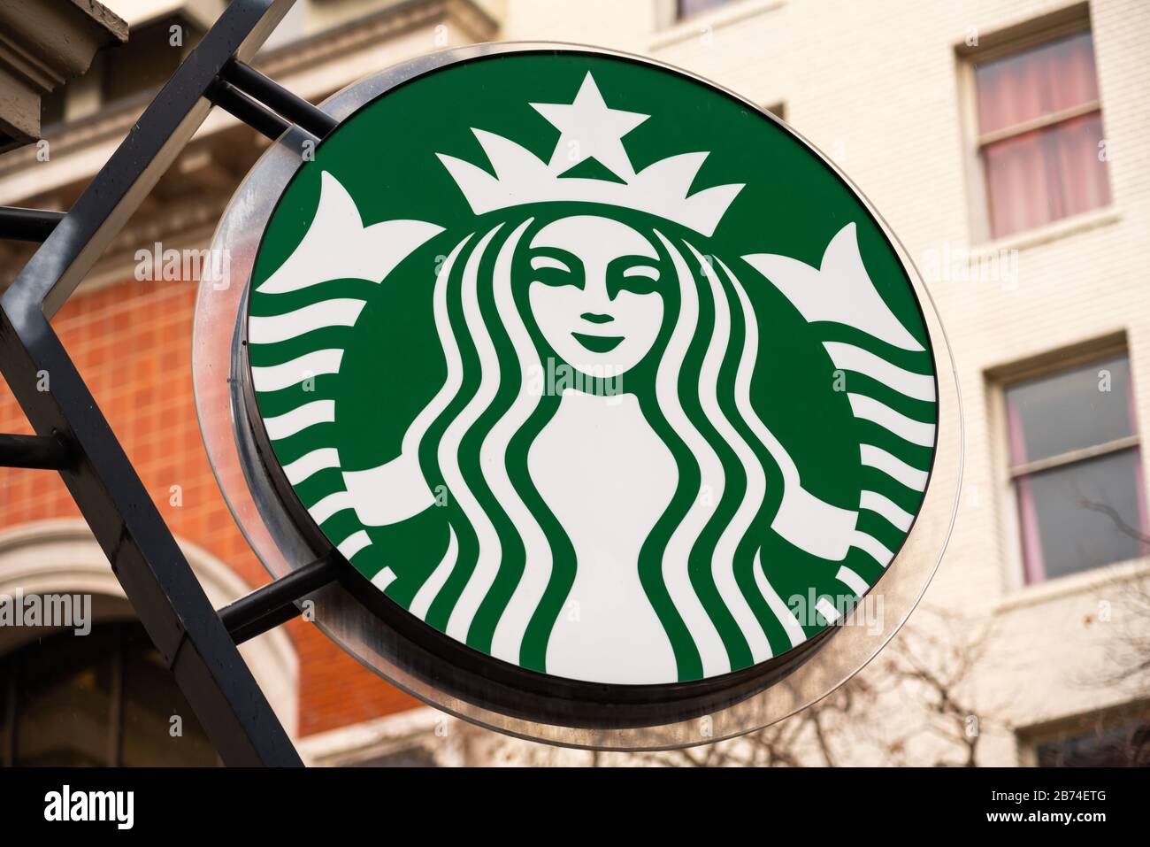 American coffee company and coffeehouse chain Starbucks logo seen at ...
