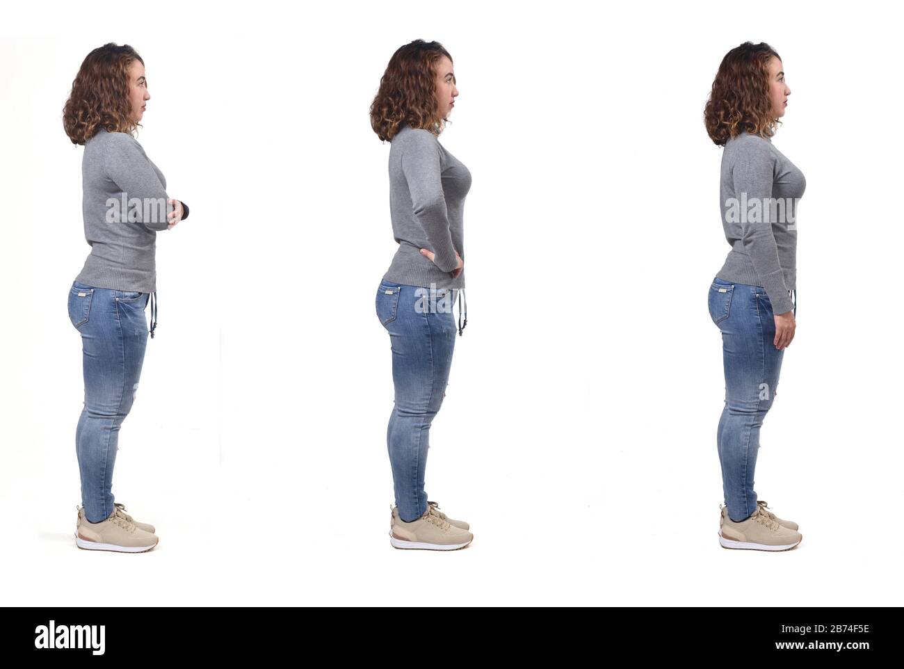 Woman standing sideways profile Cut Out Stock Images & Pictures - Alamy