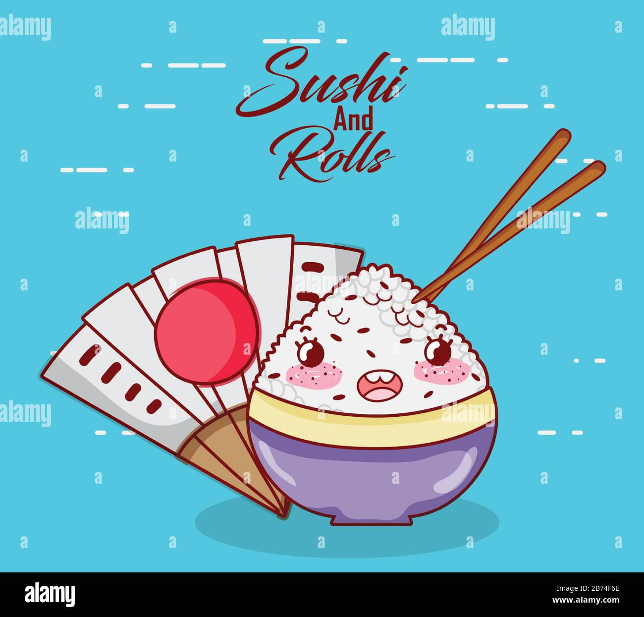 kawaii rice in bowl sticks food japanese cartoon vector illustration ...