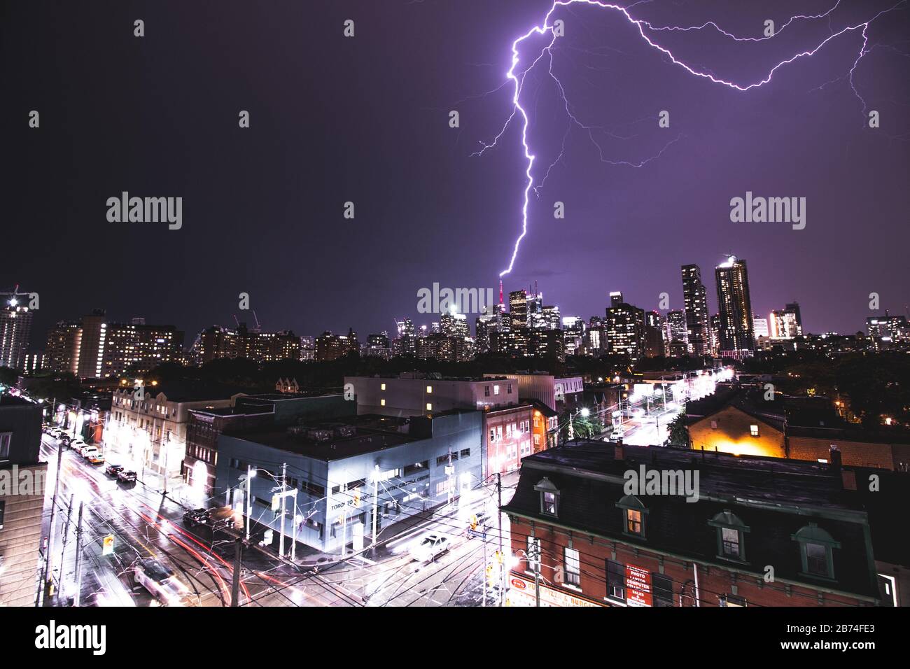Lightning Strikes the Big City - Long Exposure Stock Photo - Alamy