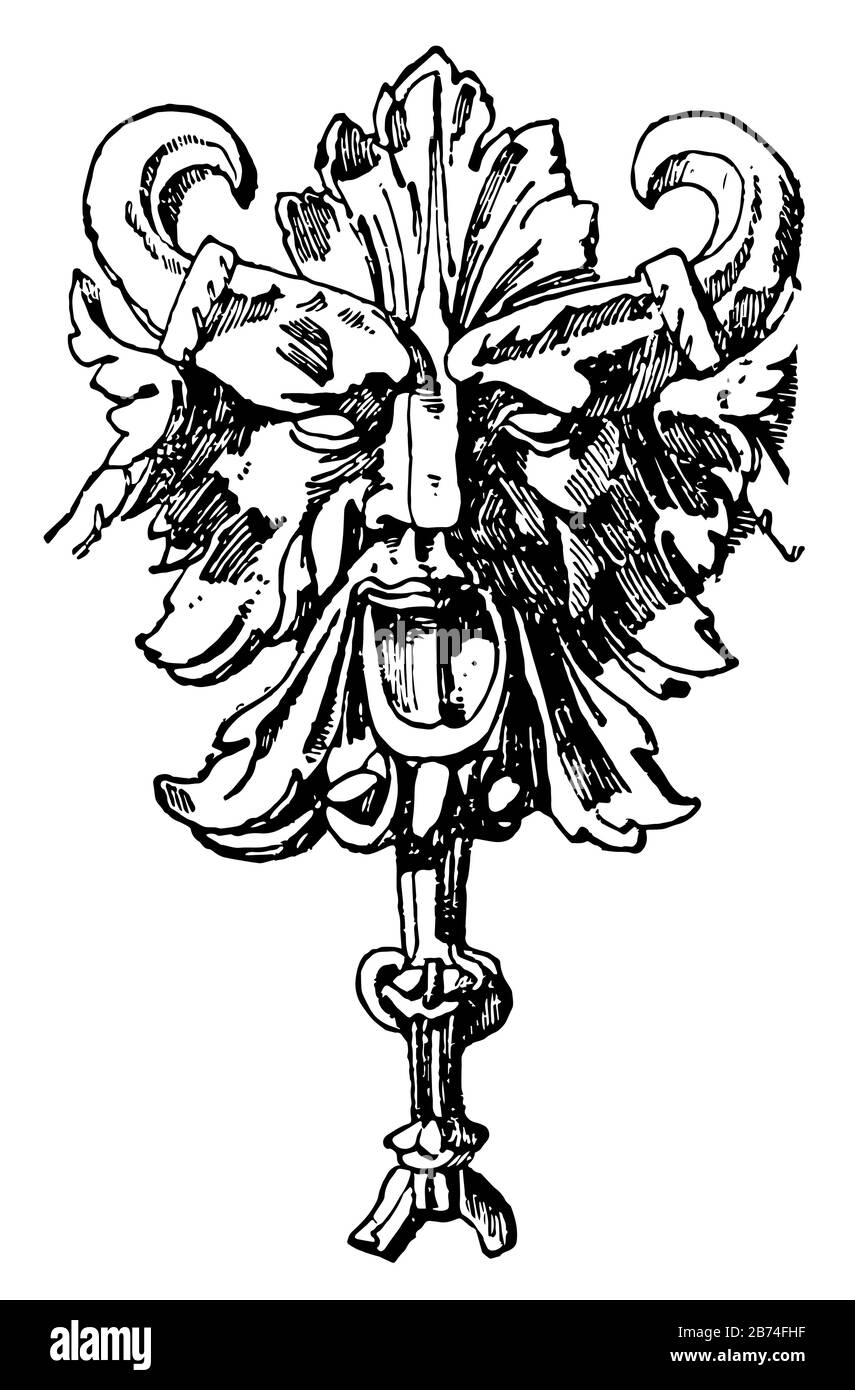 German Mask tomb in Pforzheim, vintage line drawing or engraving ...